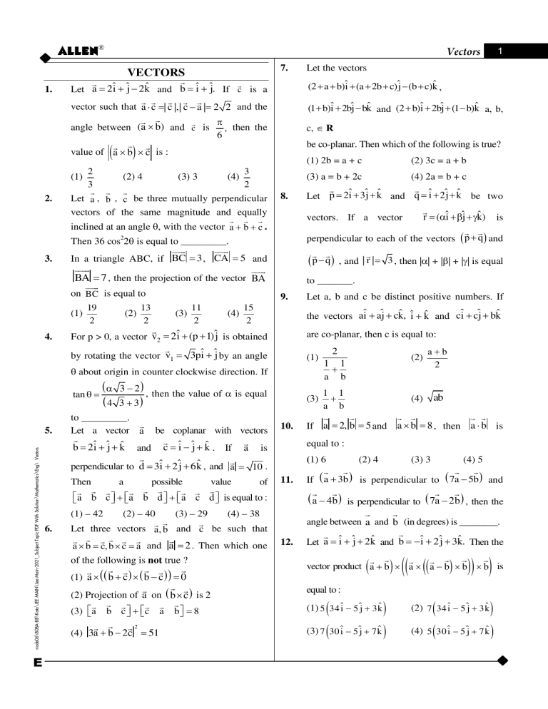 Vector Algebra Worksheet: Problems & Solutions