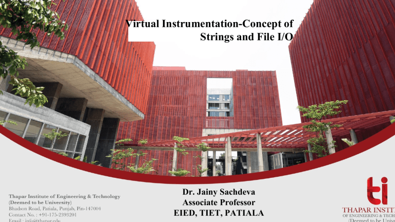 Virtual Instrumentation: Strings & File I/O Concepts