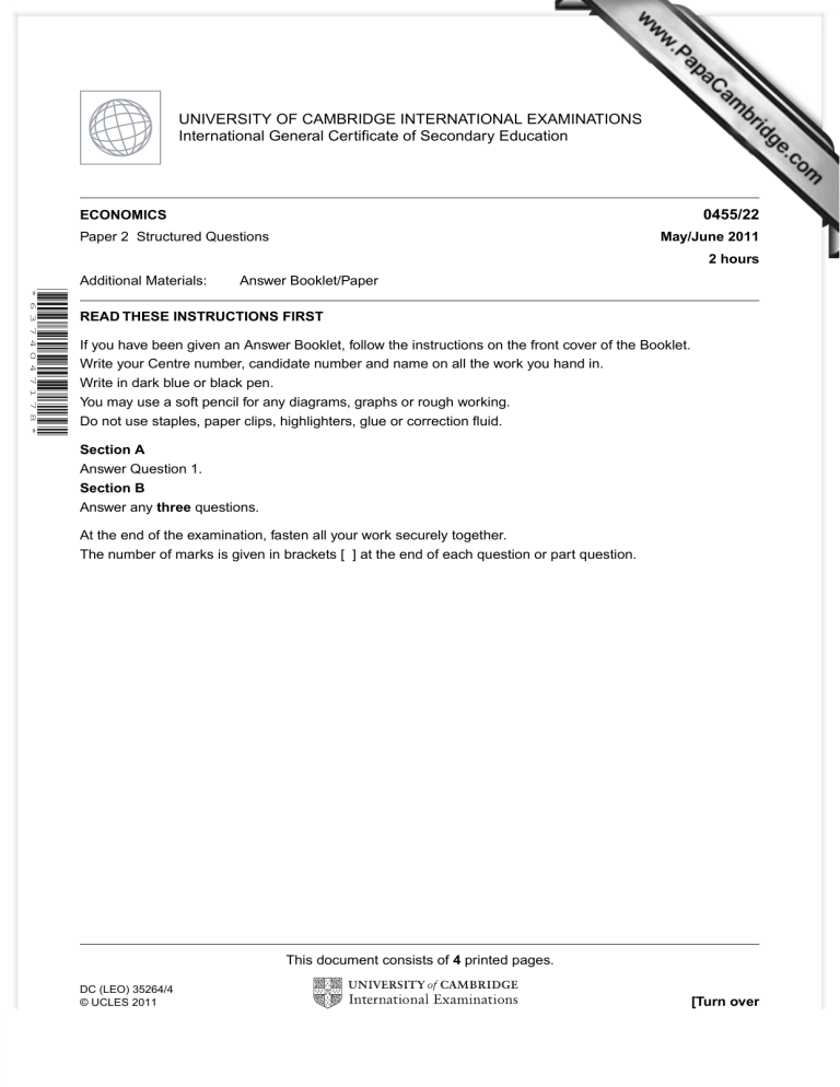 IGCSE Economics Exam Paper: Structured Questions