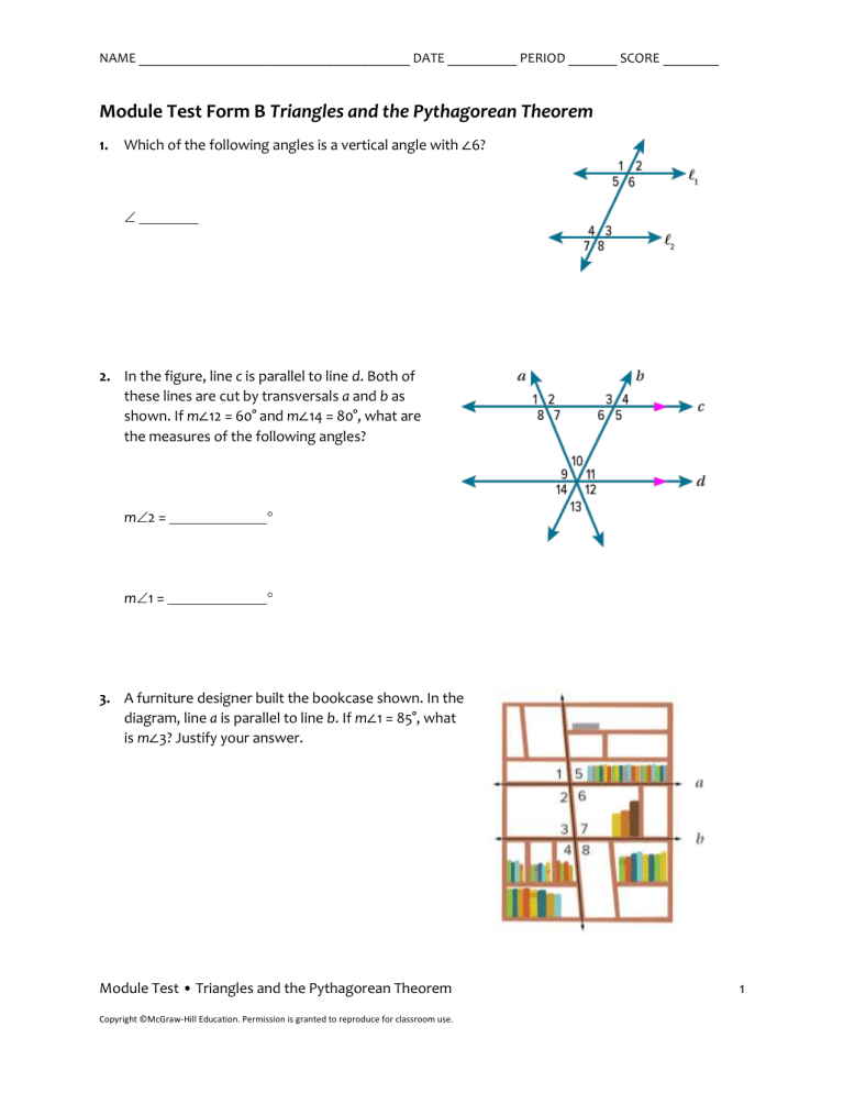 Triangles & Pythagorean Theorem Test - Middle School