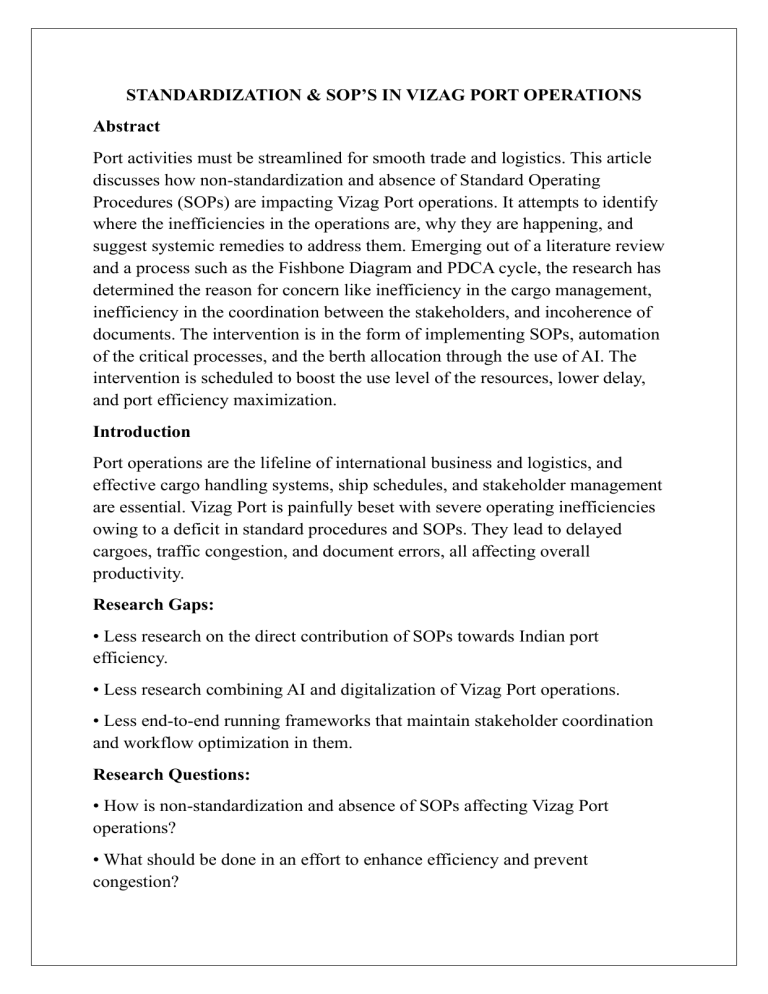 Vizag Port Operations: Standardization & SOPs for Efficiency