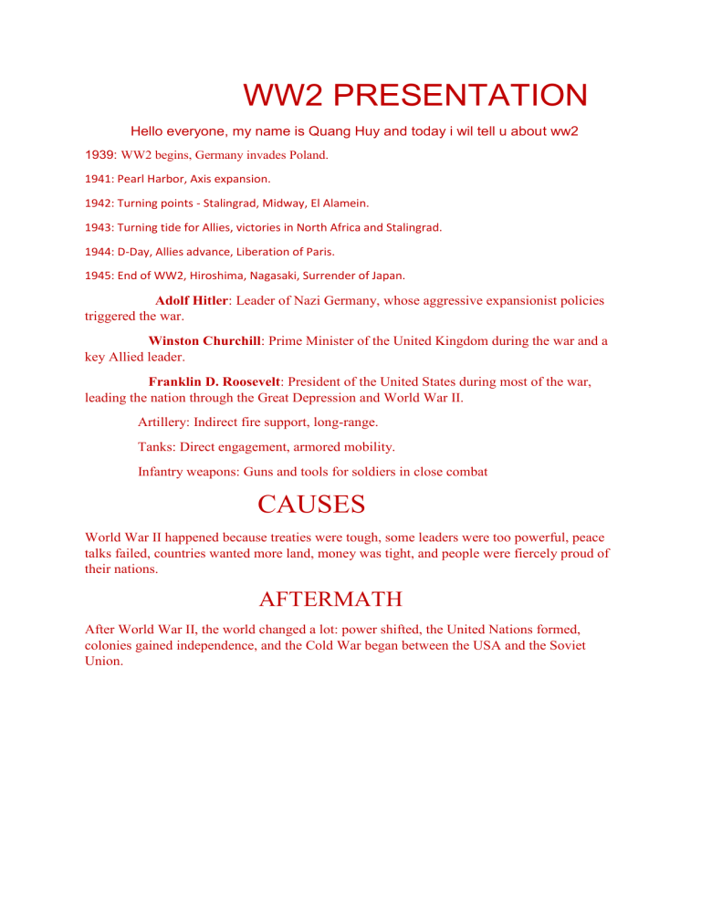WW2 Presentation: Key Events, Leaders, Causes & Aftermath