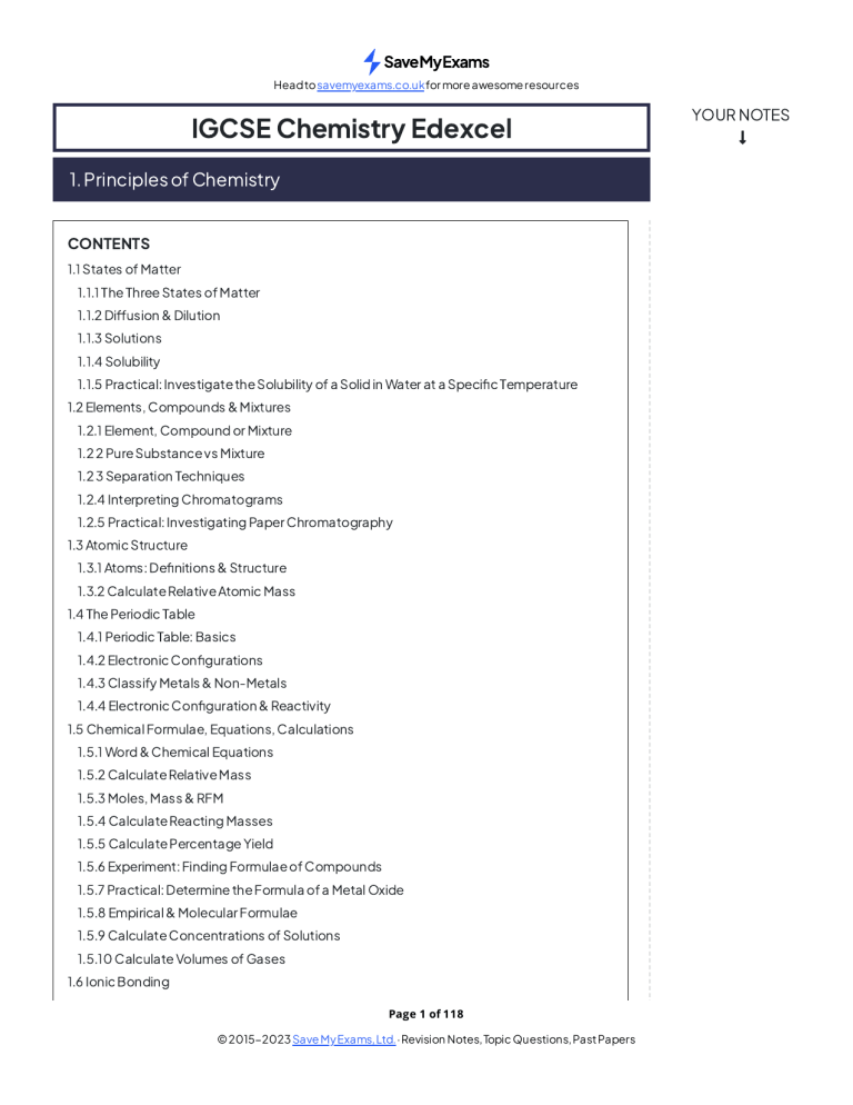Igcse Chemistry Edexcel Revision Notes And Key Concepts