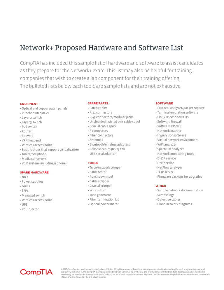 Network+ Hardware & Software List | CompTIA Exam Prep