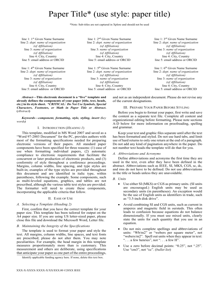 Paper Template: Formatting Guide for Electronic Papers