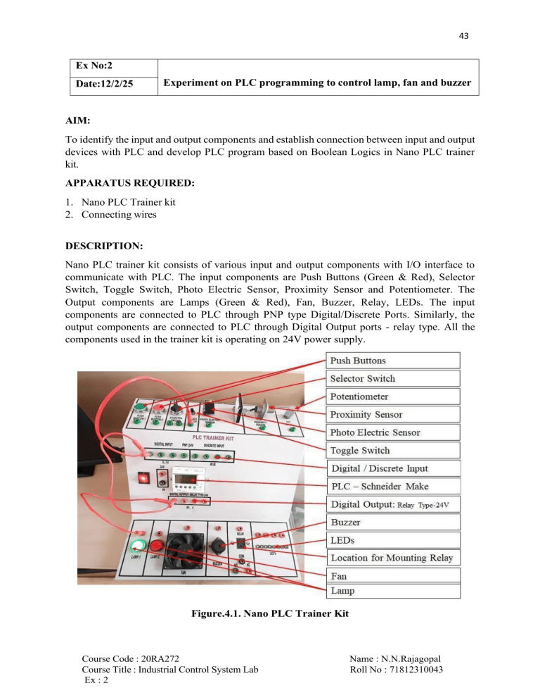 PLC Programming Experiment: Lamp, Fan, Buzzer Control