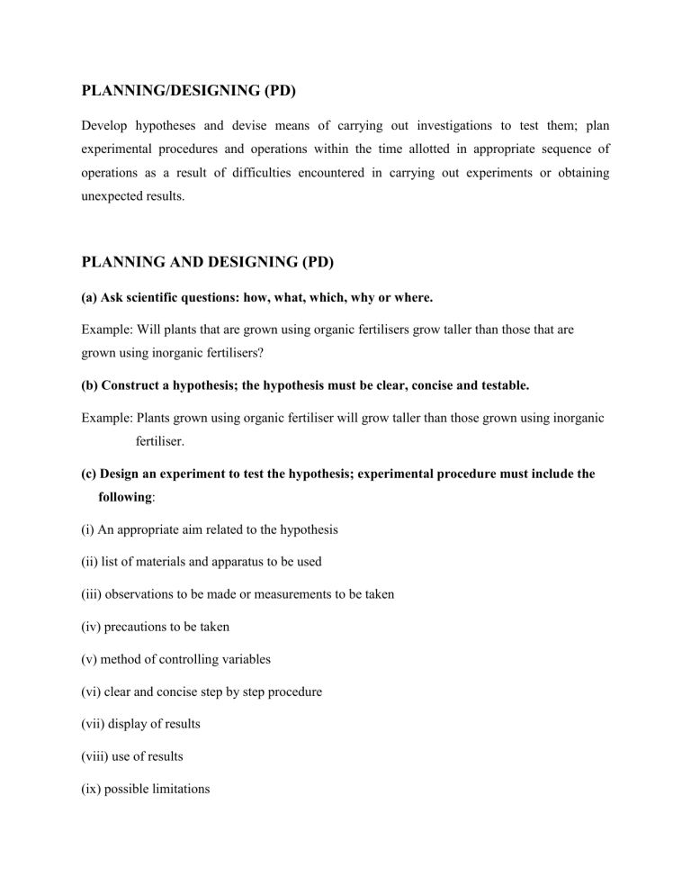 SBA Planning & Design Examples: Science Experiments