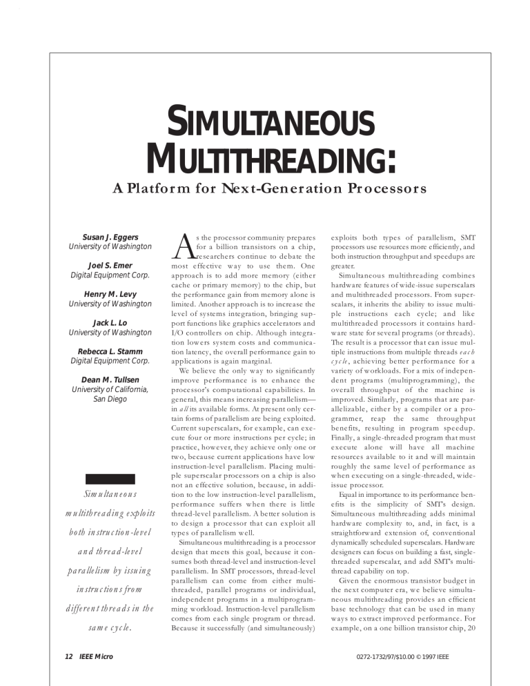 Simultaneous Multithreading: Next-Gen Processor Platform