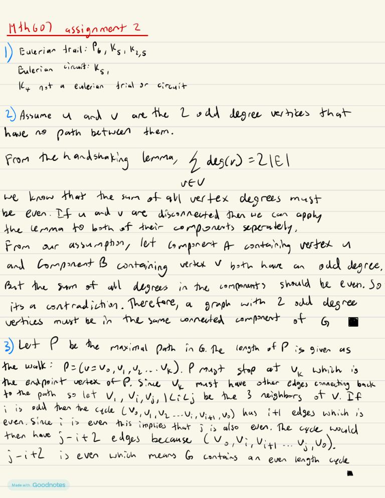 Graph Theory Assignment: Eulerian Trails, Cycles, and Trees