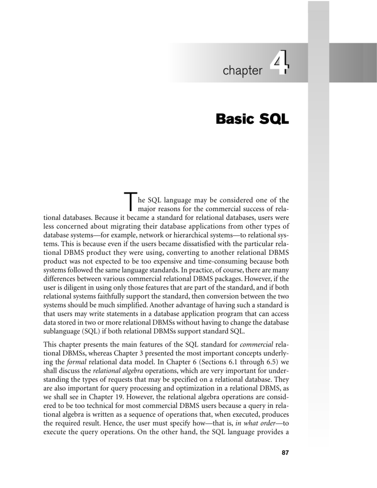 Basic SQL: Data Definition, Types, and Schema Creation