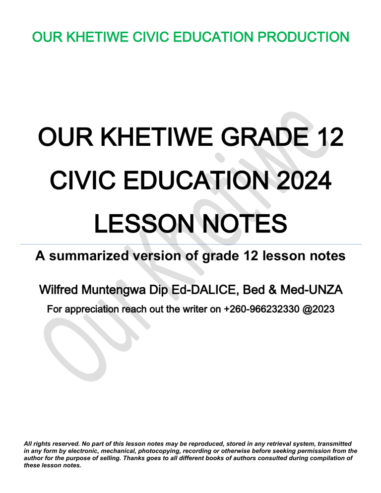 Grade 12 Civic Education: International Human Rights Instruments