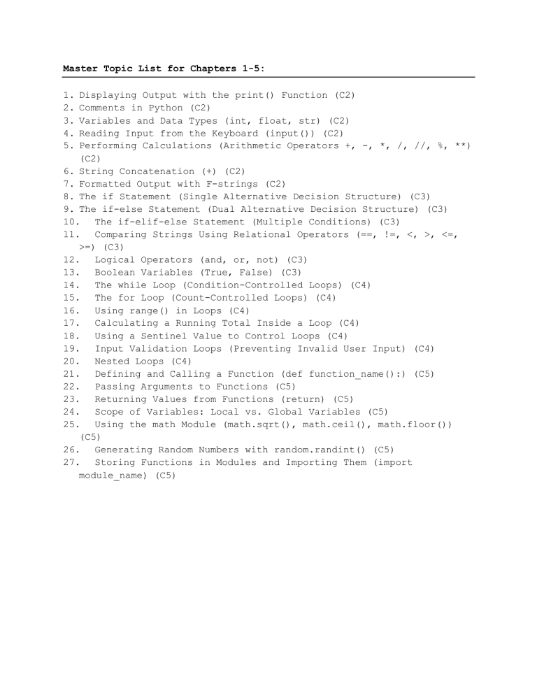 Python Programming Review: Chapters 1-5