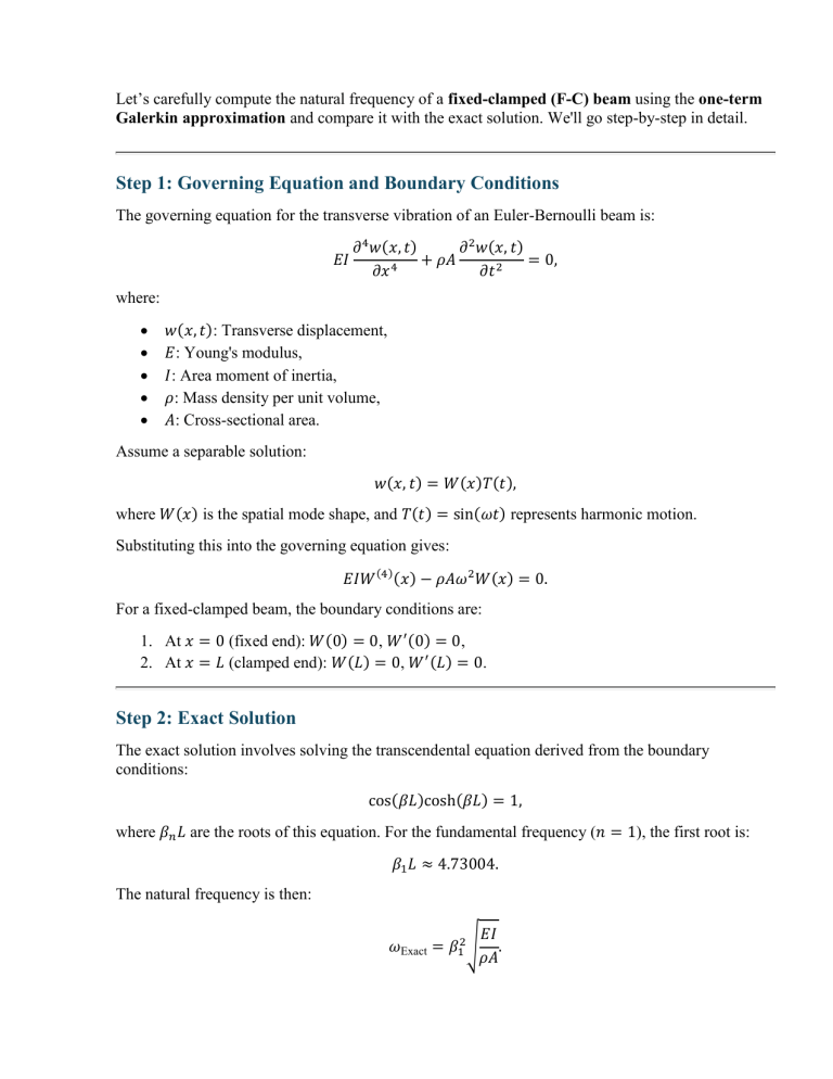 Fixed-Clamped Beam Natural Frequency: Galerkin Approximation