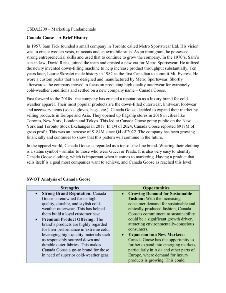 Canada Goose: Marketing Case Study & SWOT Analysis