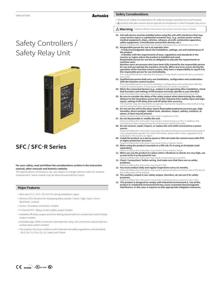 SFC/SFC-R Safety Controller Manual | Autonics