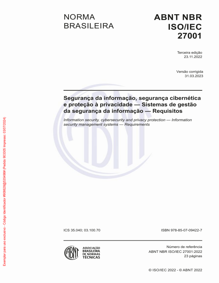 ABNT NBR ISO/IEC 27001:2022 - Norma de Segurança da Informação