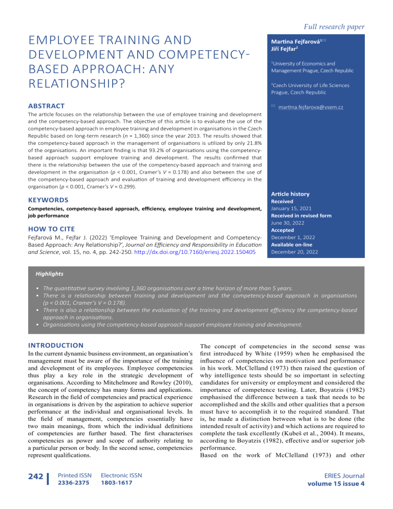 Employee Training & Competency-Based Approach: A Research Paper