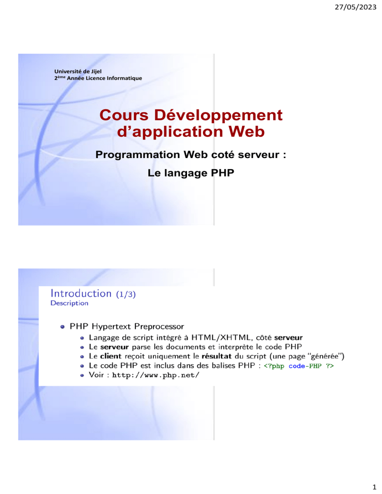 Cours de développement Web PHP : Programmation côté serveur