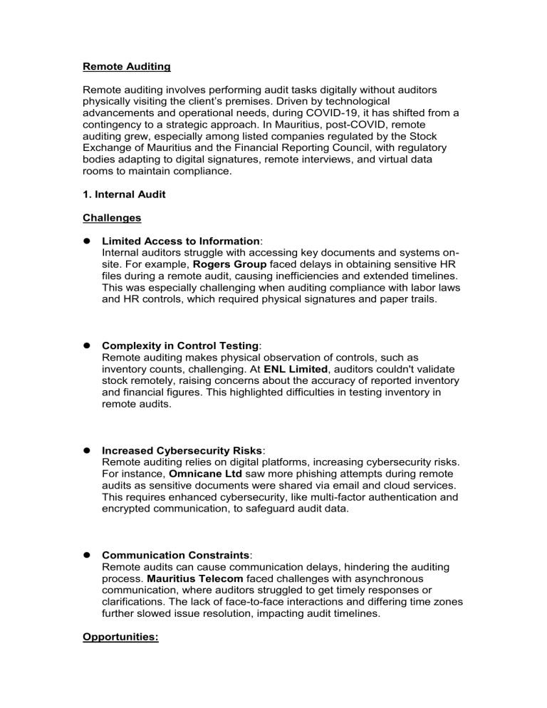 Remote Auditing: Challenges, Opportunities, and Impact