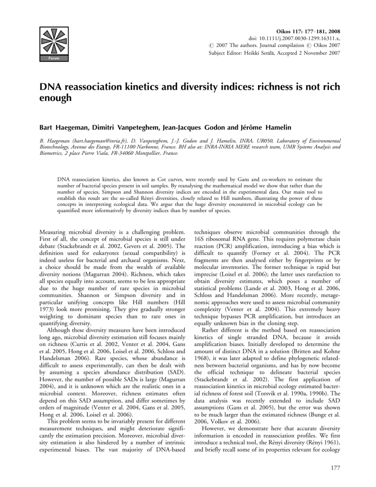 DNA Reassociation & Microbial Diversity Indices