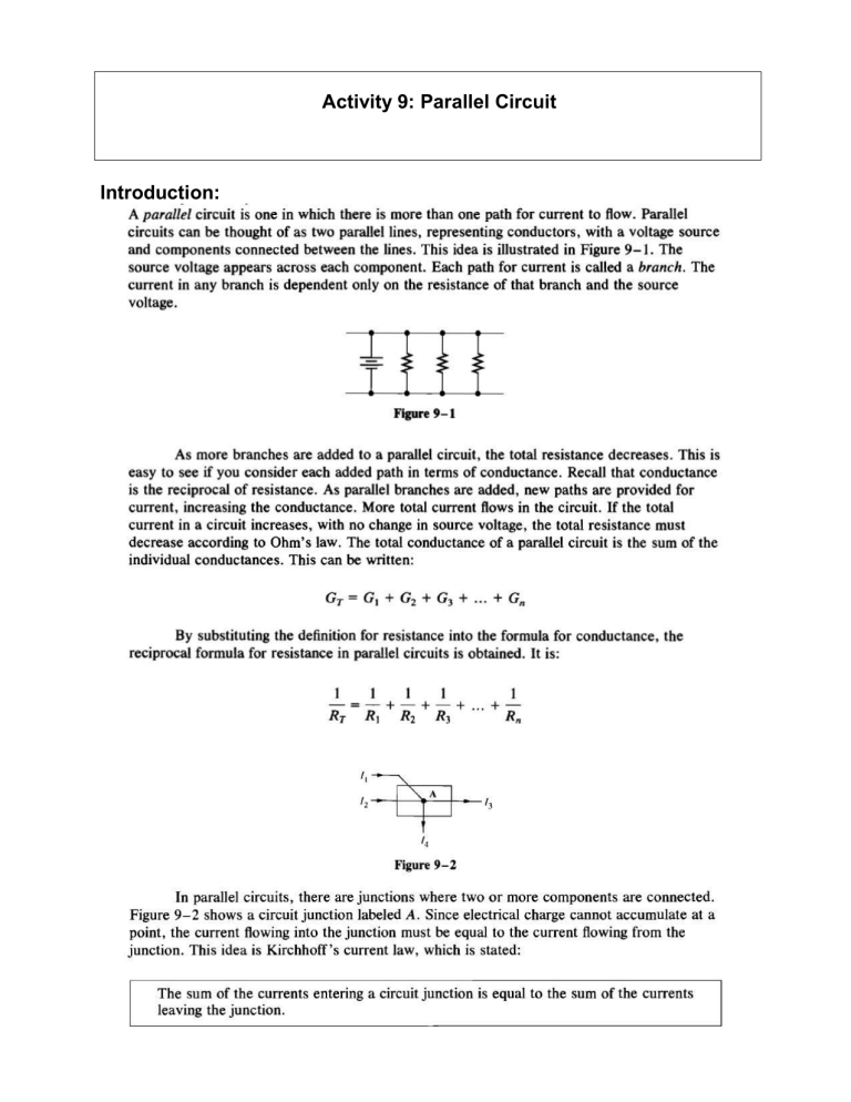 Parallel Circuit Lab Activity: Resistance & Current Measurement