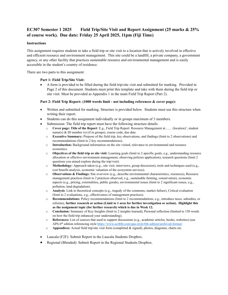 EC307 Field Trip Report Assignment: Resource Management