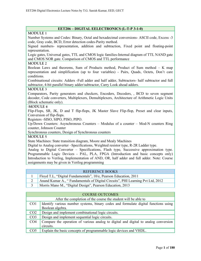 Digital Electronics Lecture Notes: Number Systems & Logic Design