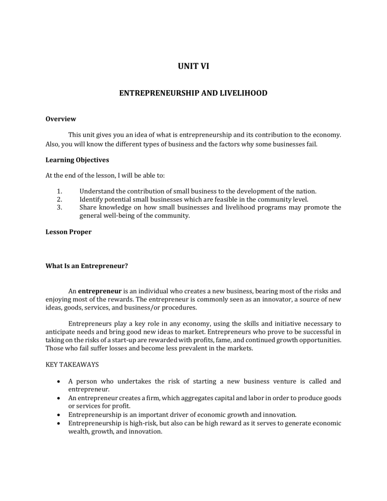 Entrepreneurship & Livelihood: Small Business Basics