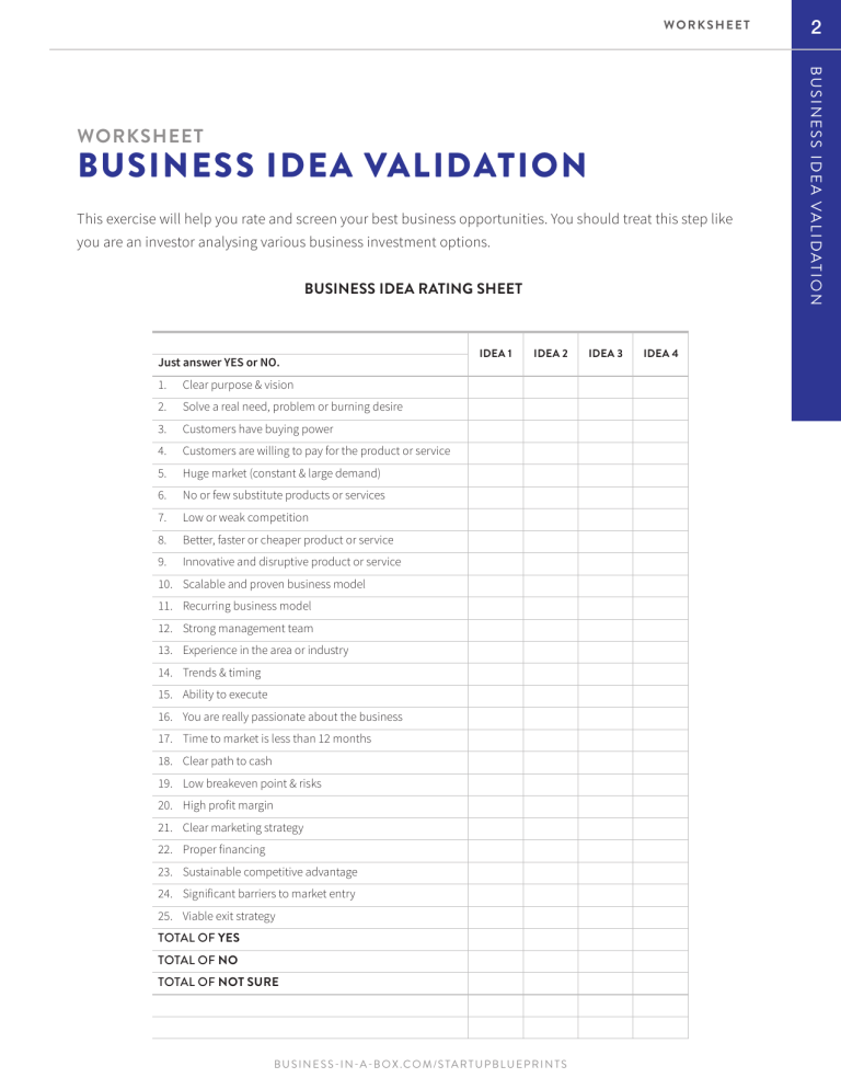 Business Idea Validation Worksheet