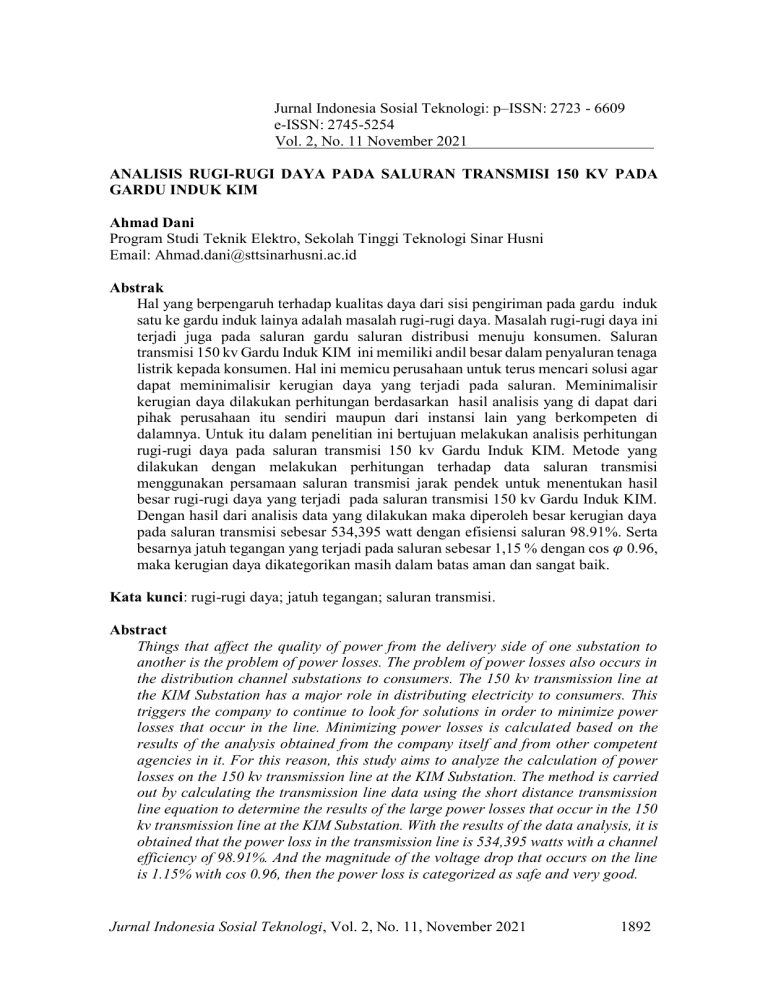 Analisis Rugi-Rugi Daya: Saluran Transmisi 150 kV di Gardu Induk KIM