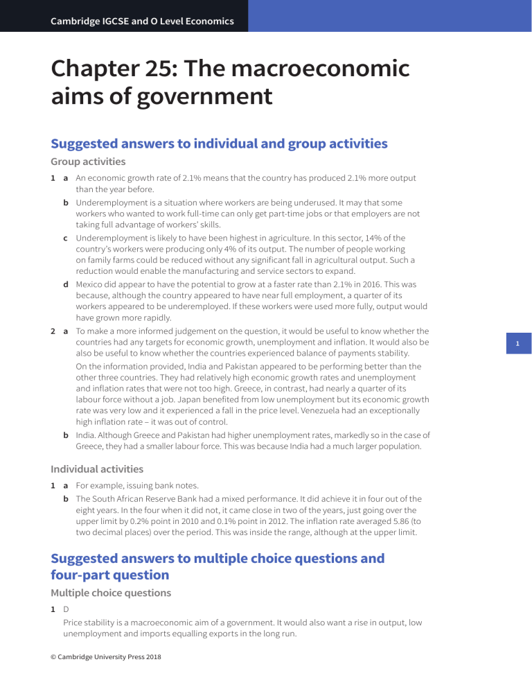 Economics Macroeconomic Aims Answer Key IGCSE/O Level
