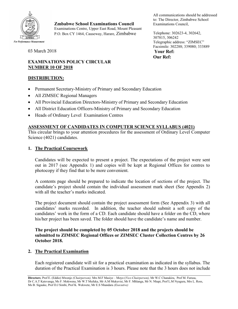 ZIMSEC Computer Science (4021) Assessment Policy
