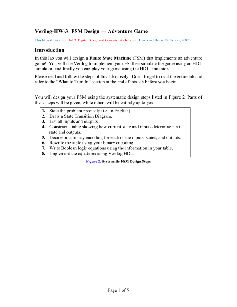 Verilog FSM Design: Adventure Game Lab