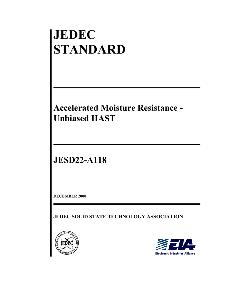 JESD22-A118: Unbiased HAST Standard for Moisture Resistance