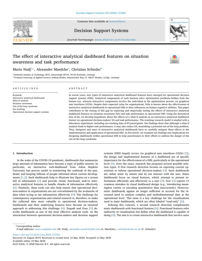 Interactive Dashboards, Situation Awareness, and Task Performance