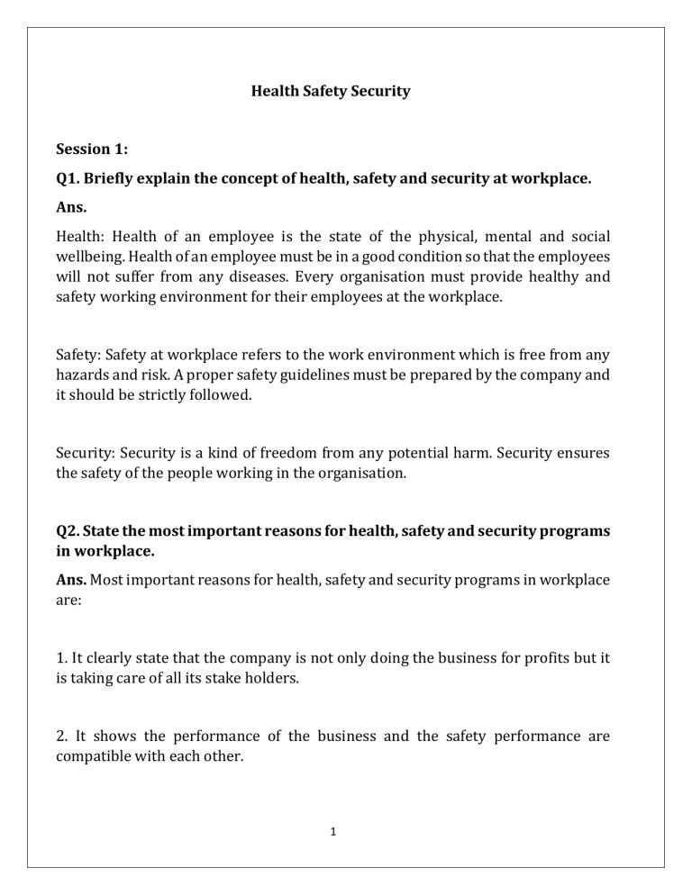 Workplace Health, Safety, and Security Study Guide