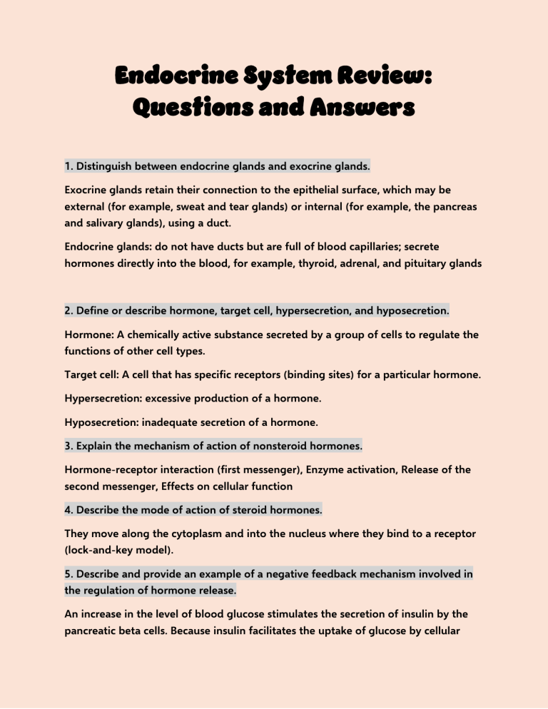 Endocrine System Review: Questions & Answers