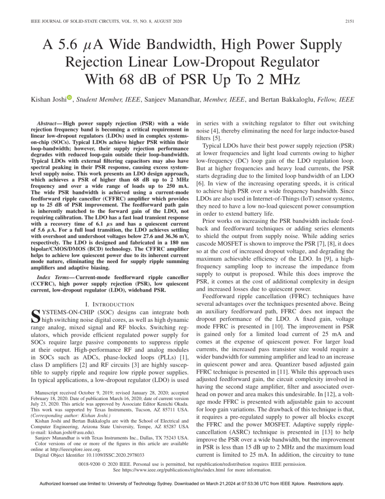 Wide Bandwidth LDO Regulator with High PSR