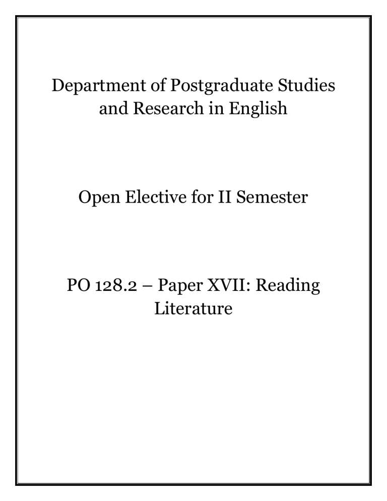 Reading Literature Course Syllabus