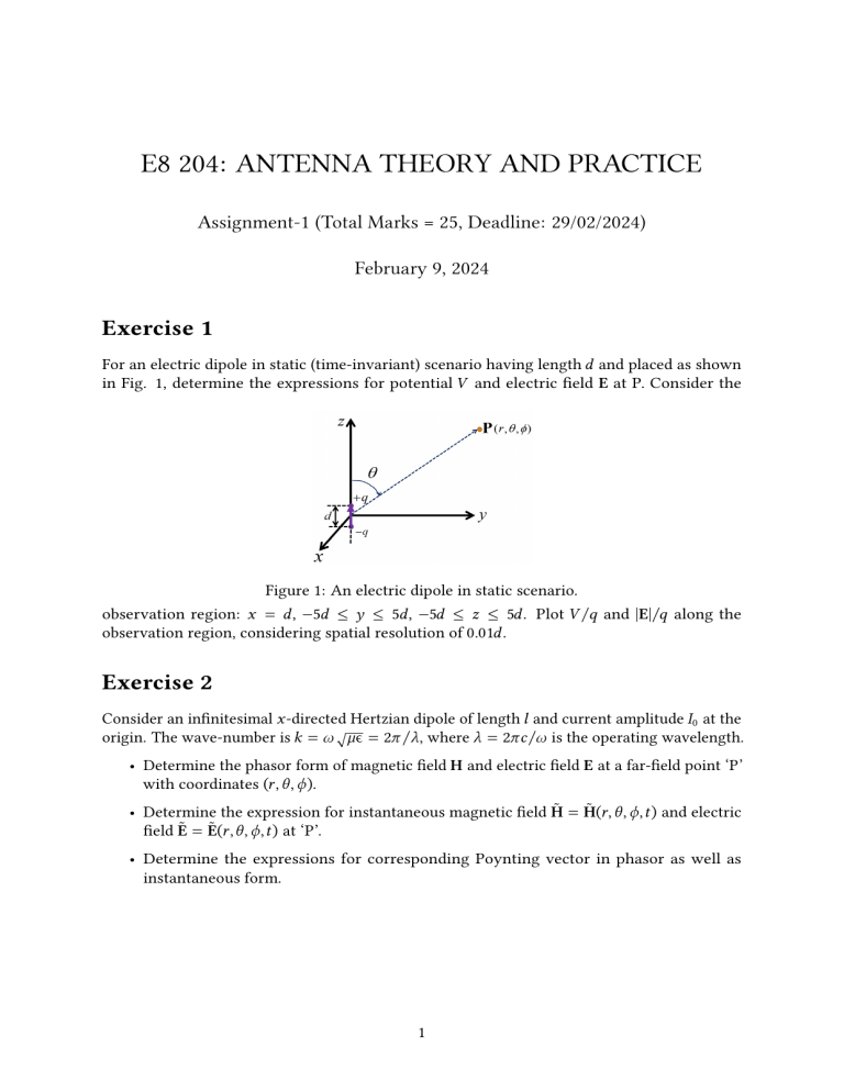 Antenna Theory Assignment: Dipoles, Fields, and Radiation