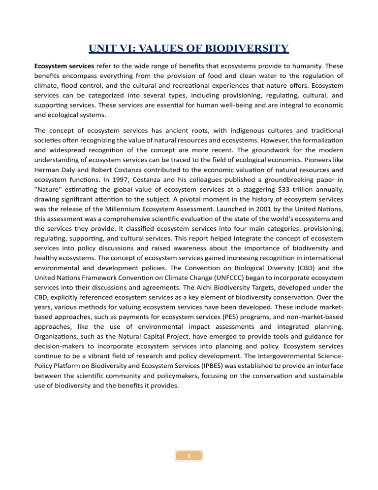 Biodiversity Values: Ecosystem Services & Economic Impact