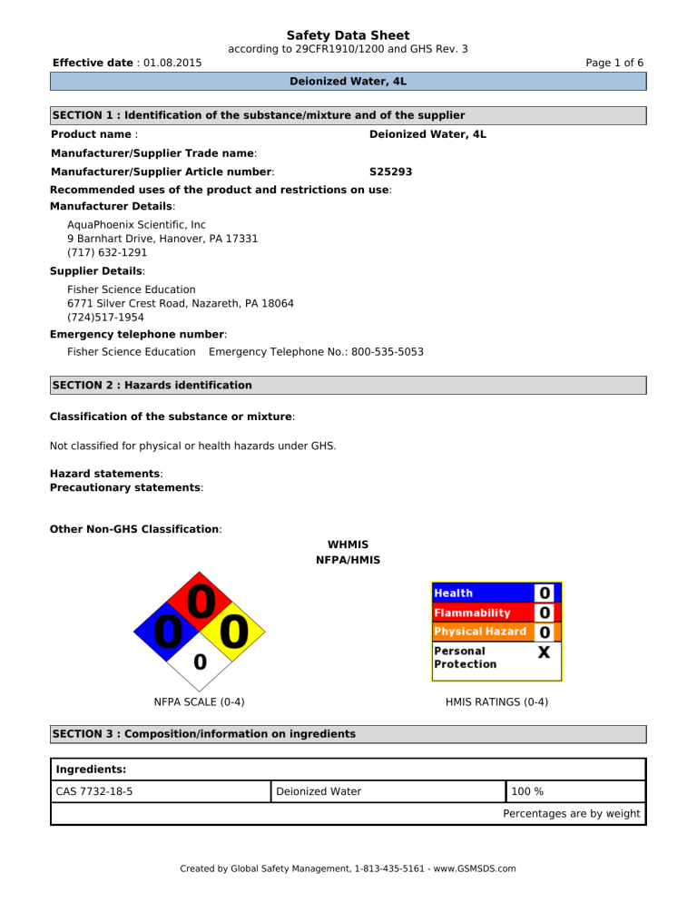 Deionized Water SDS: Safety, Hazards & Handling