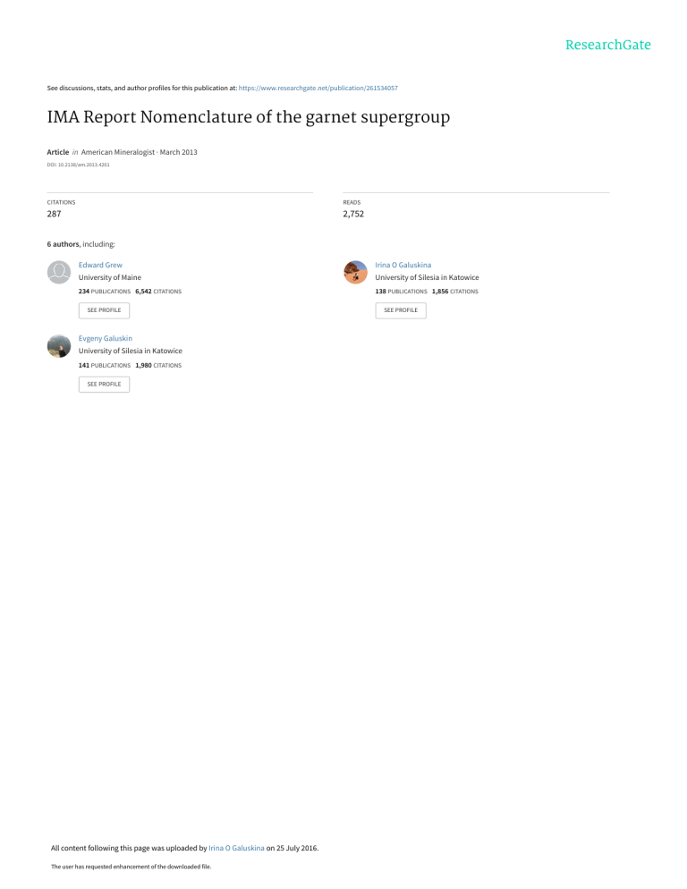 Garnet Supergroup Nomenclature: IMA Report, Mineralogy