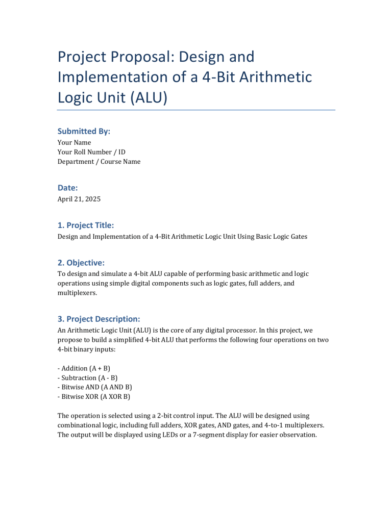 4-Bit ALU Design Project Proposal