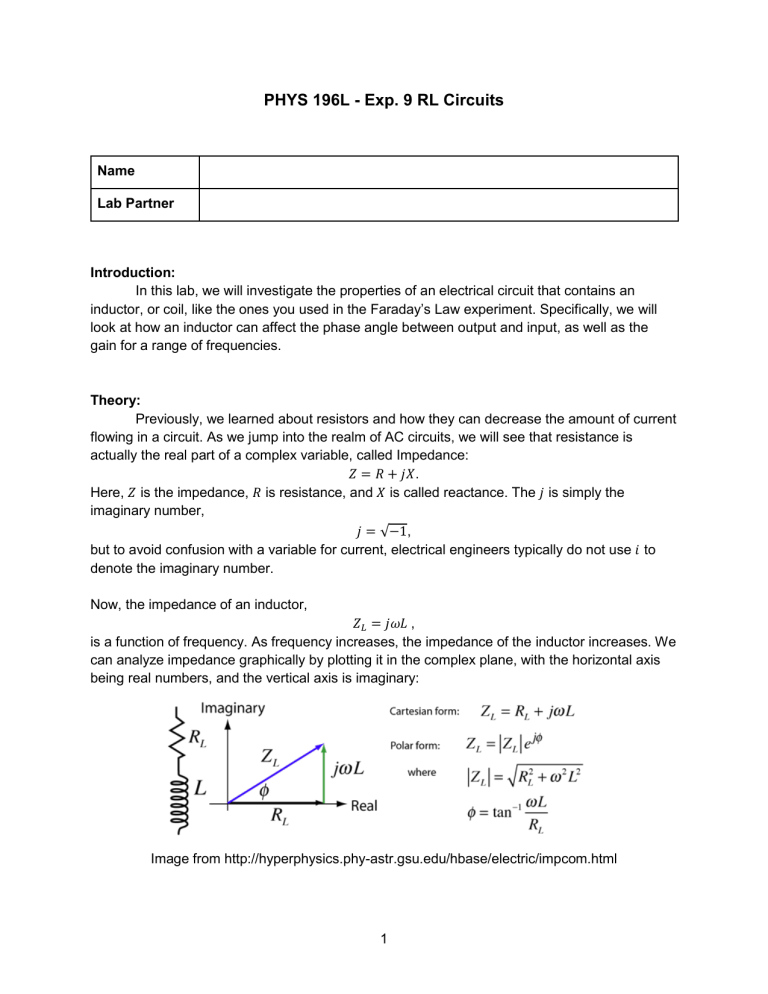 RL Circuits Lab: Impedance, Gain, and Phase Shift Experiment