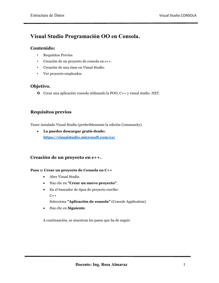 Aplicación de consola C++ con Visual Studio