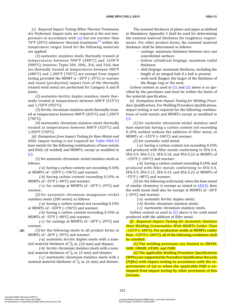 ASME Impact Testing Requirements for High Alloy Steels