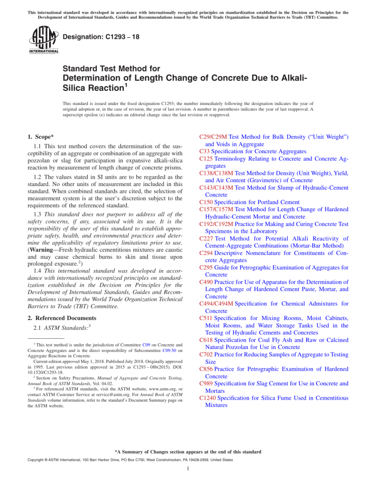 Concrete Alkali-Silica Reaction Test Method C1293