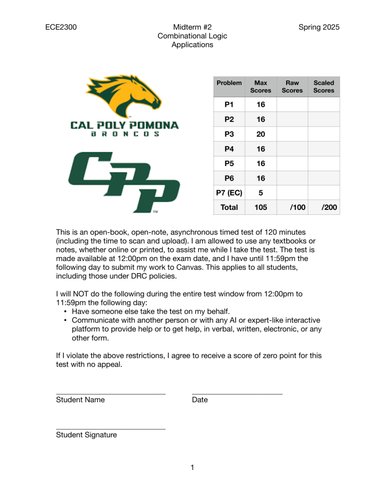 ECE2300 Midterm #2: Combinational Logic Applications