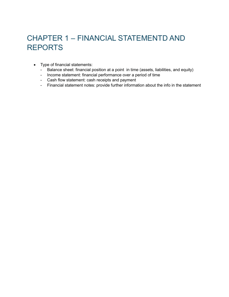 Financial Statements & Reports: Balance Sheet, Income Statement